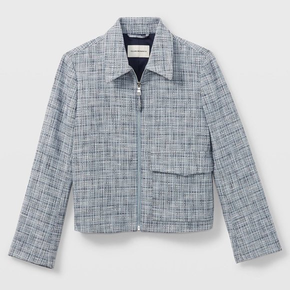 Club Monaco | Jackets & Coats | Club Monaco Zip Front Jacket In Blue Texture Weave Nwt | Poshmark